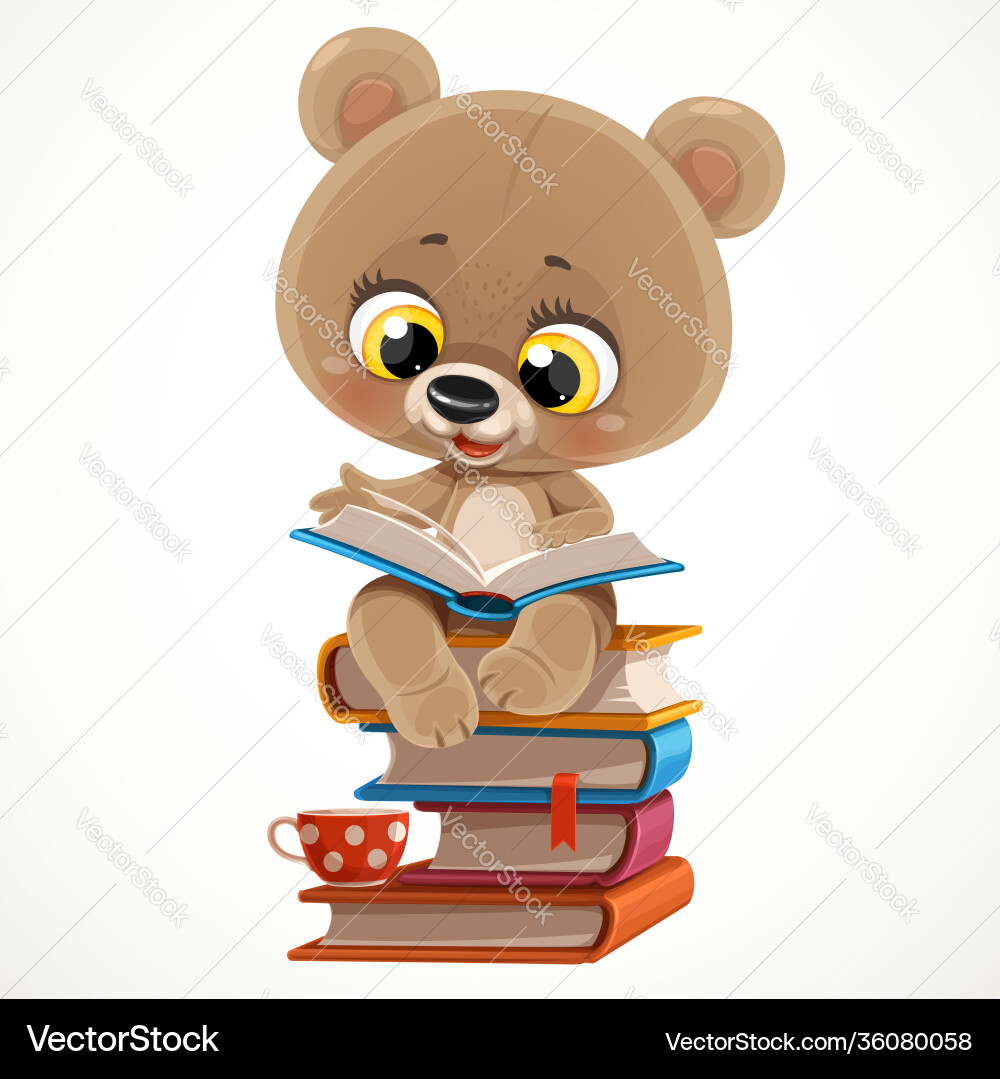 Cute cartoon babear sitting on a stack of Vector Image