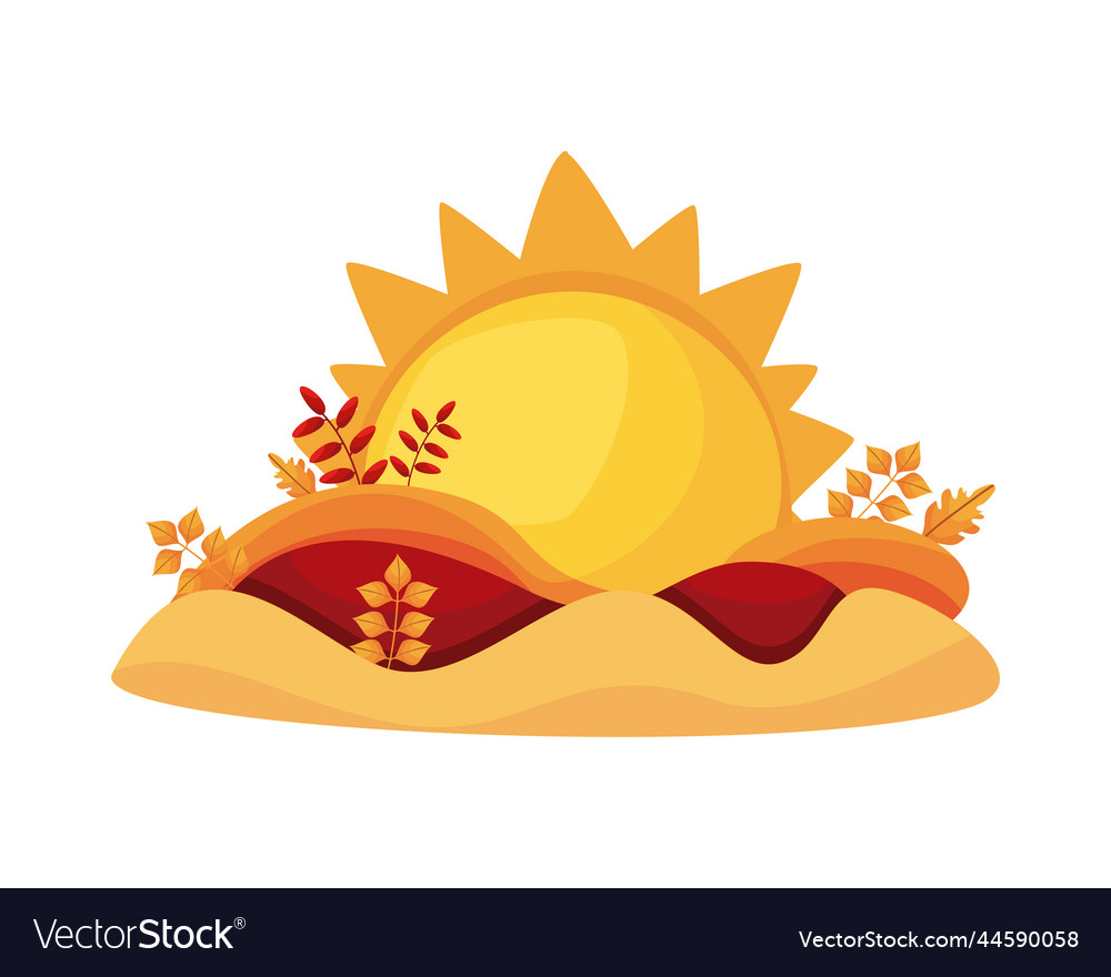 Flat fall sunset Royalty Free Vector Image - VectorStock