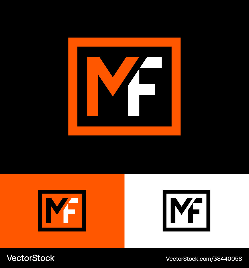 Letter m and f monogram orange strips frame Vector Image