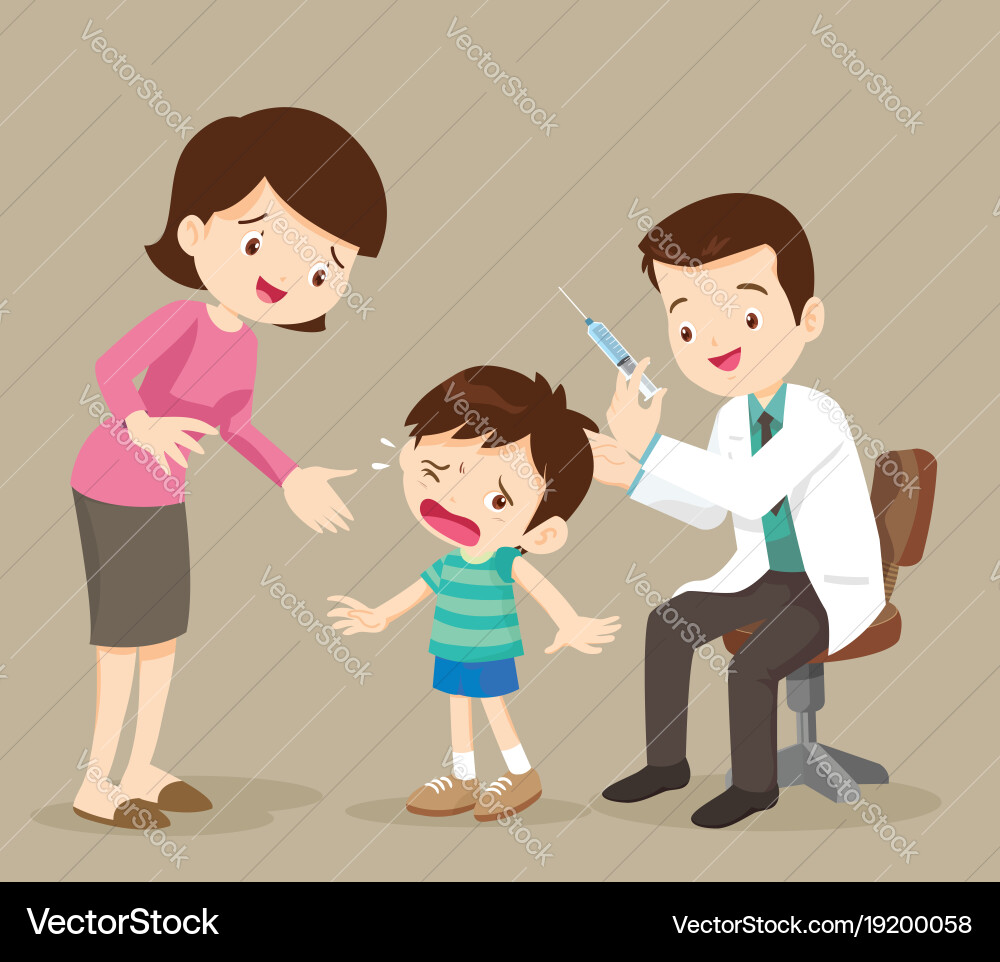 Mom and doctor inject boy Royalty Free Vector Image
