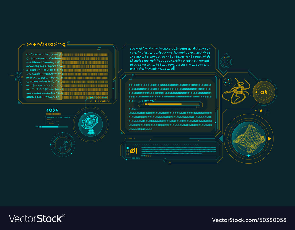 Sci-fi interface of data decoding program Vector Image