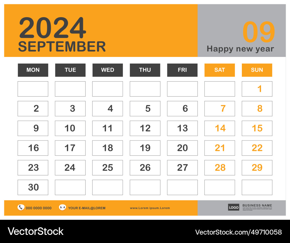 September 2024 year calendar 2024 template Vector Image