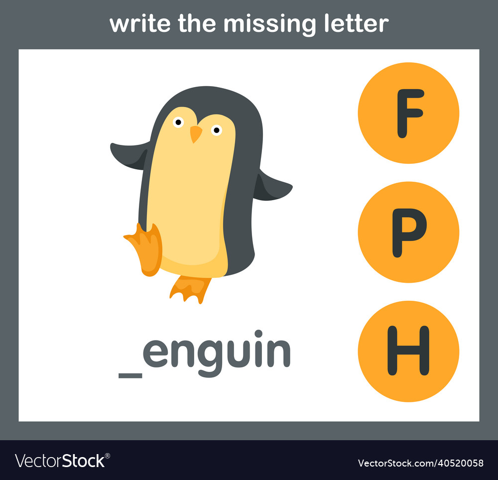 Write the missing letter Royalty Free Vector Image