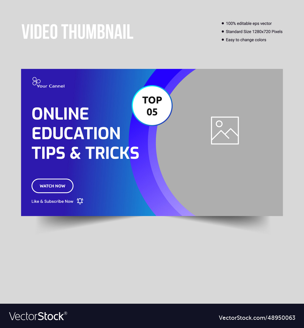 Best online learning tips video thumbnail design Vector Image