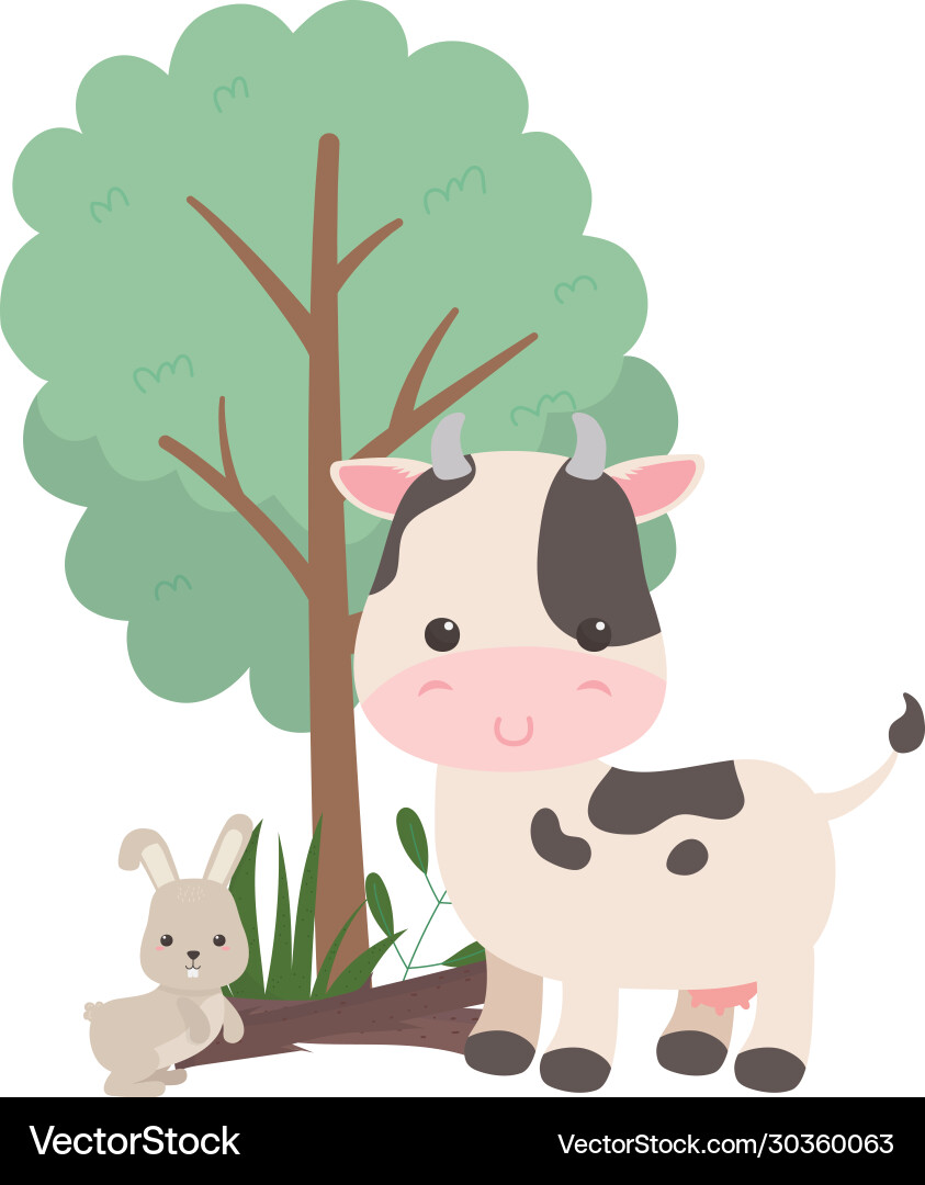 Camping cute cow and rabbit tree forest nature Vector Image