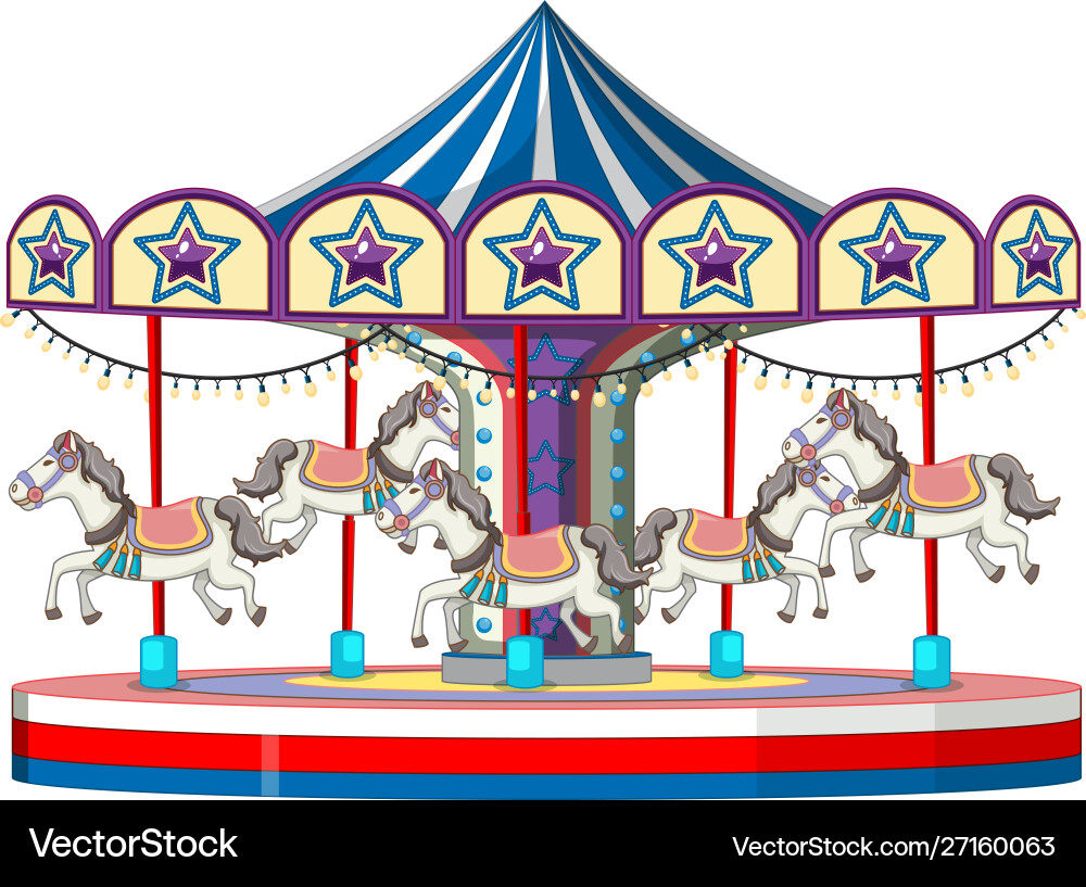 Carousel with white horse on white background Vector Image