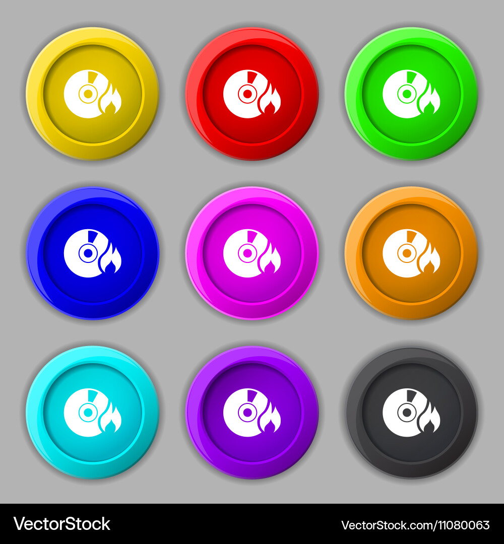 Cd icon sign symbol on nine round colourful Vector Image