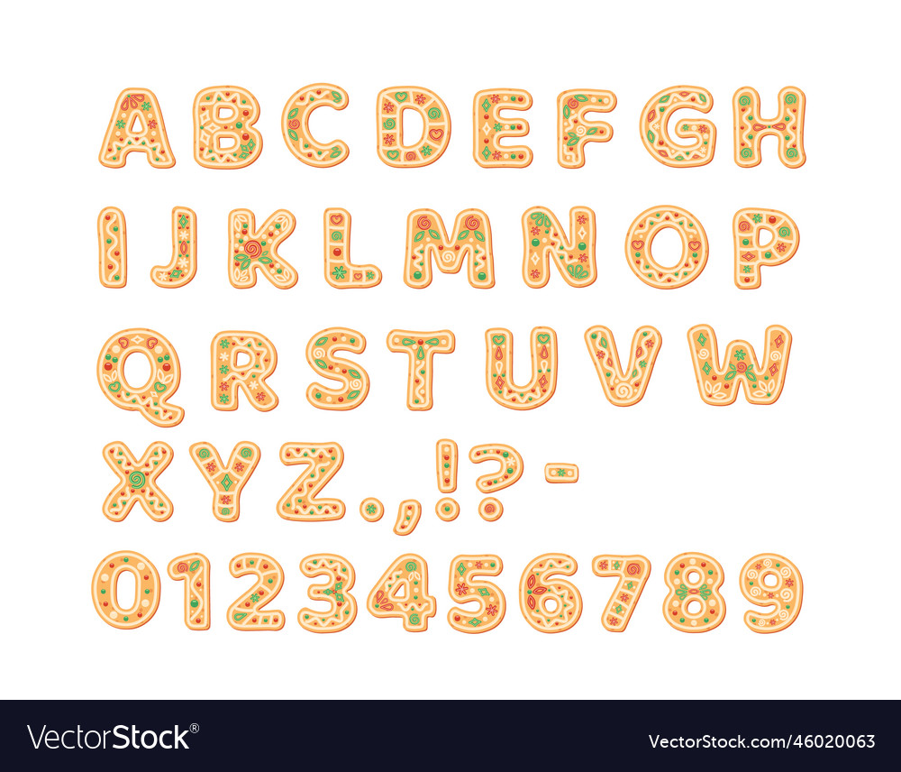 Cookie alphabet and numbers gingerbread letters Vector Image