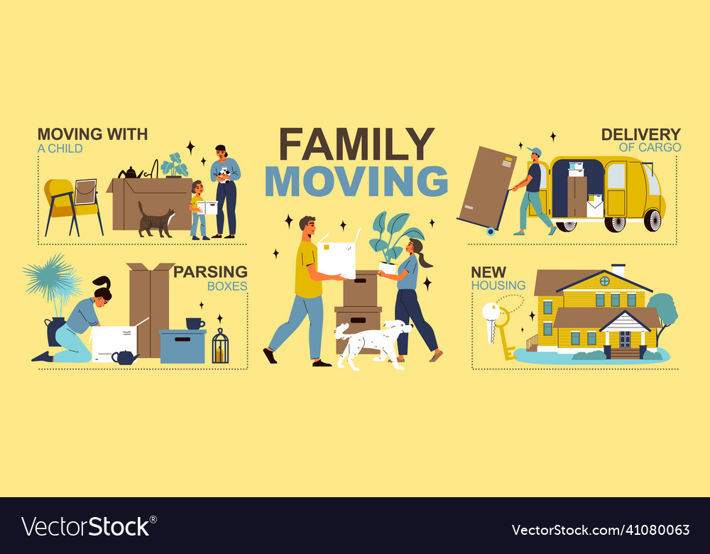 Family moving infographics Royalty Free Vector Image