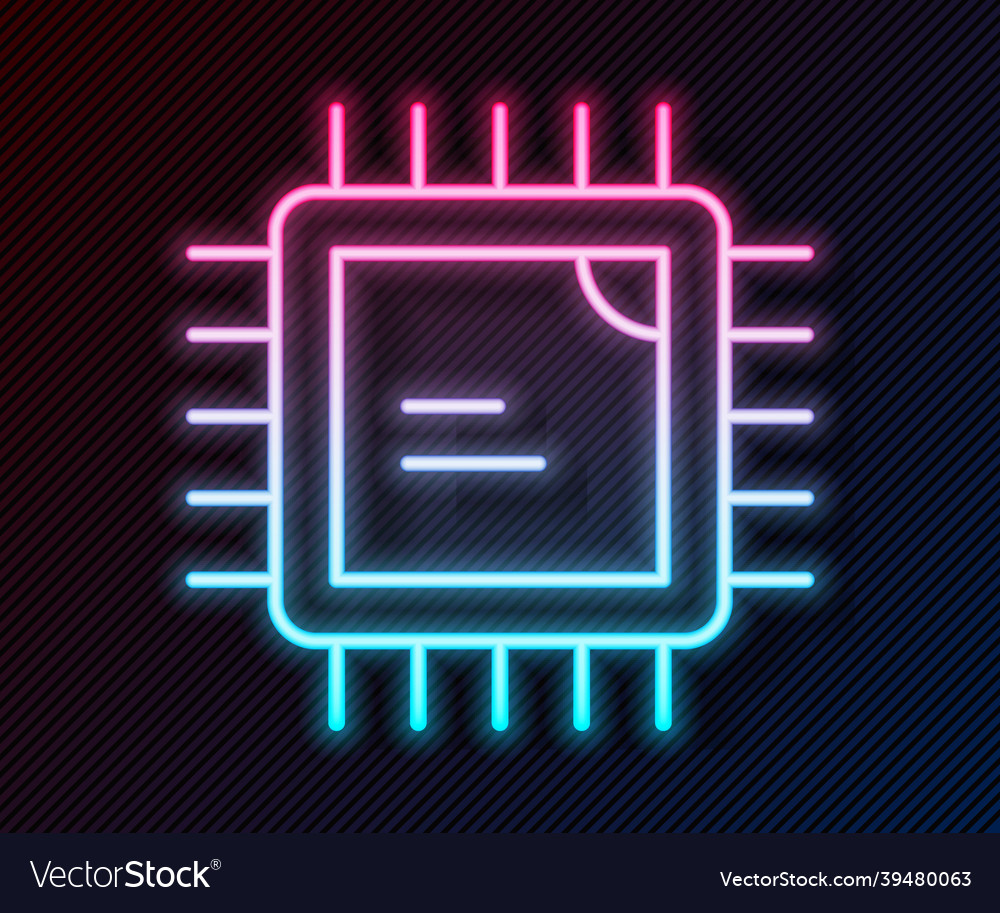 Glowing neon line computer processor Royalty Free Vector