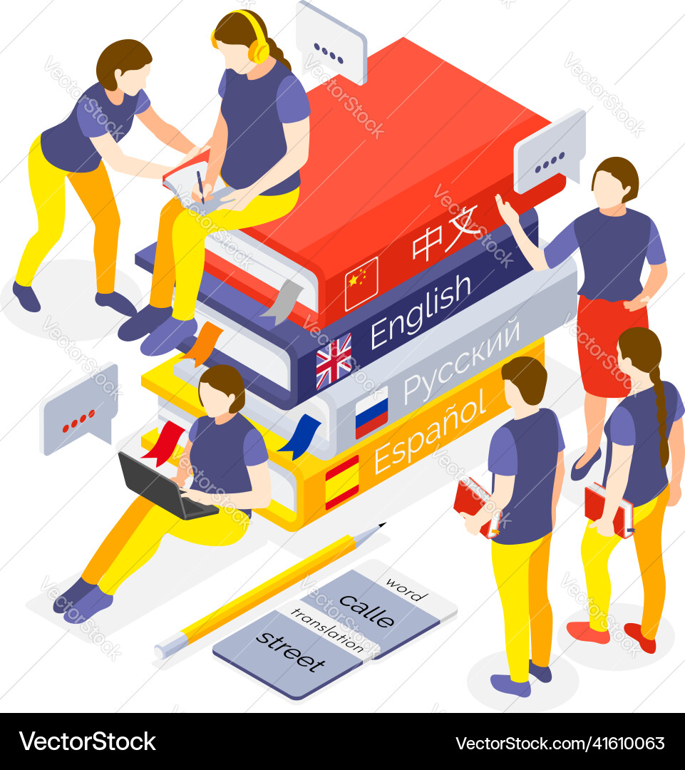 Language courses isometric background Royalty Free Vector