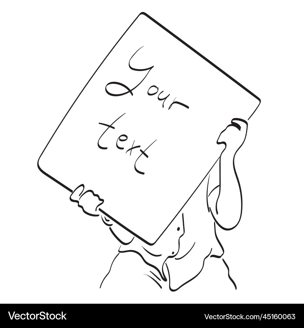 Man holding white blank poster hand drawn Vector Image