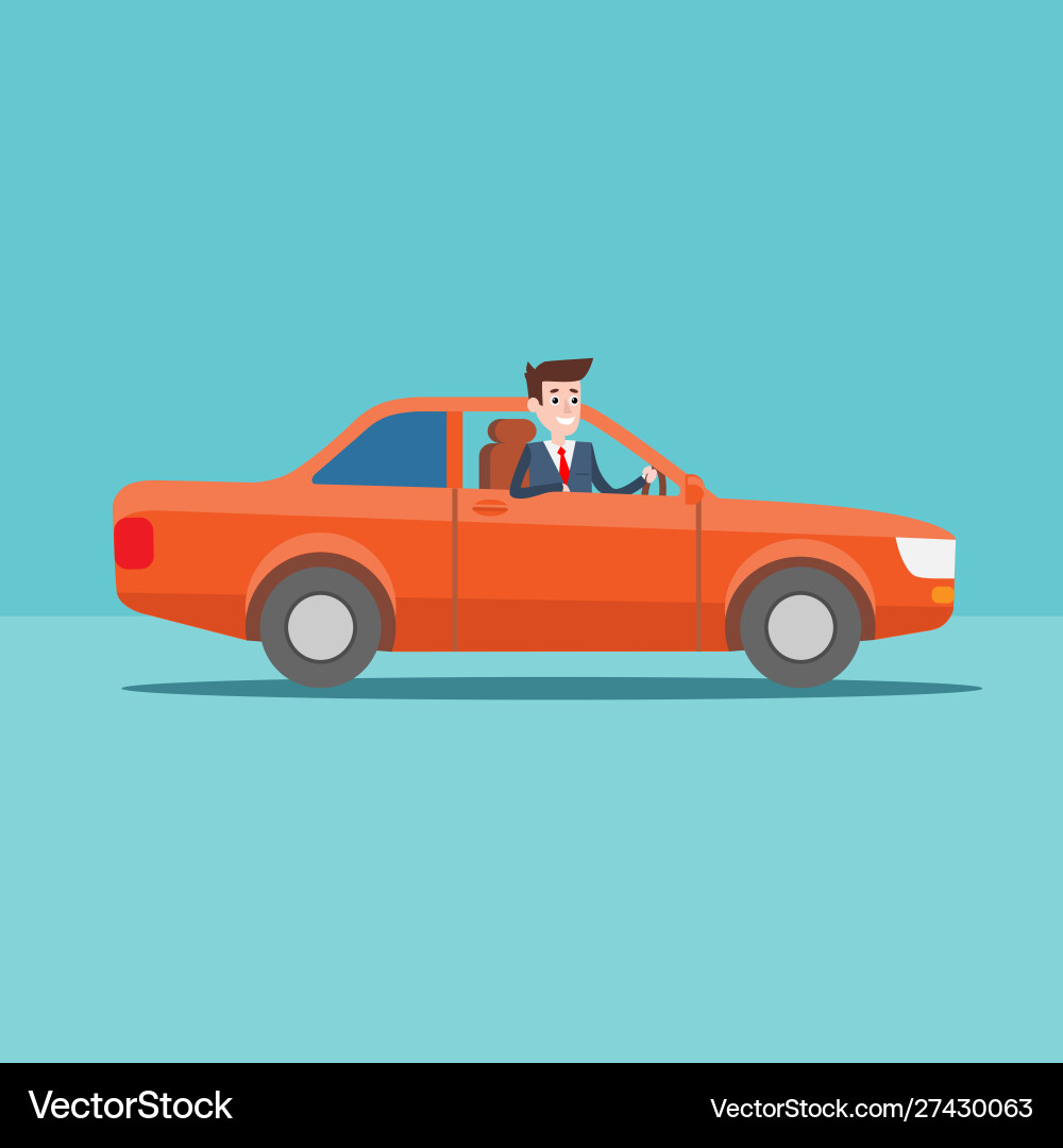 Office manager character rides in car Royalty Free Vector