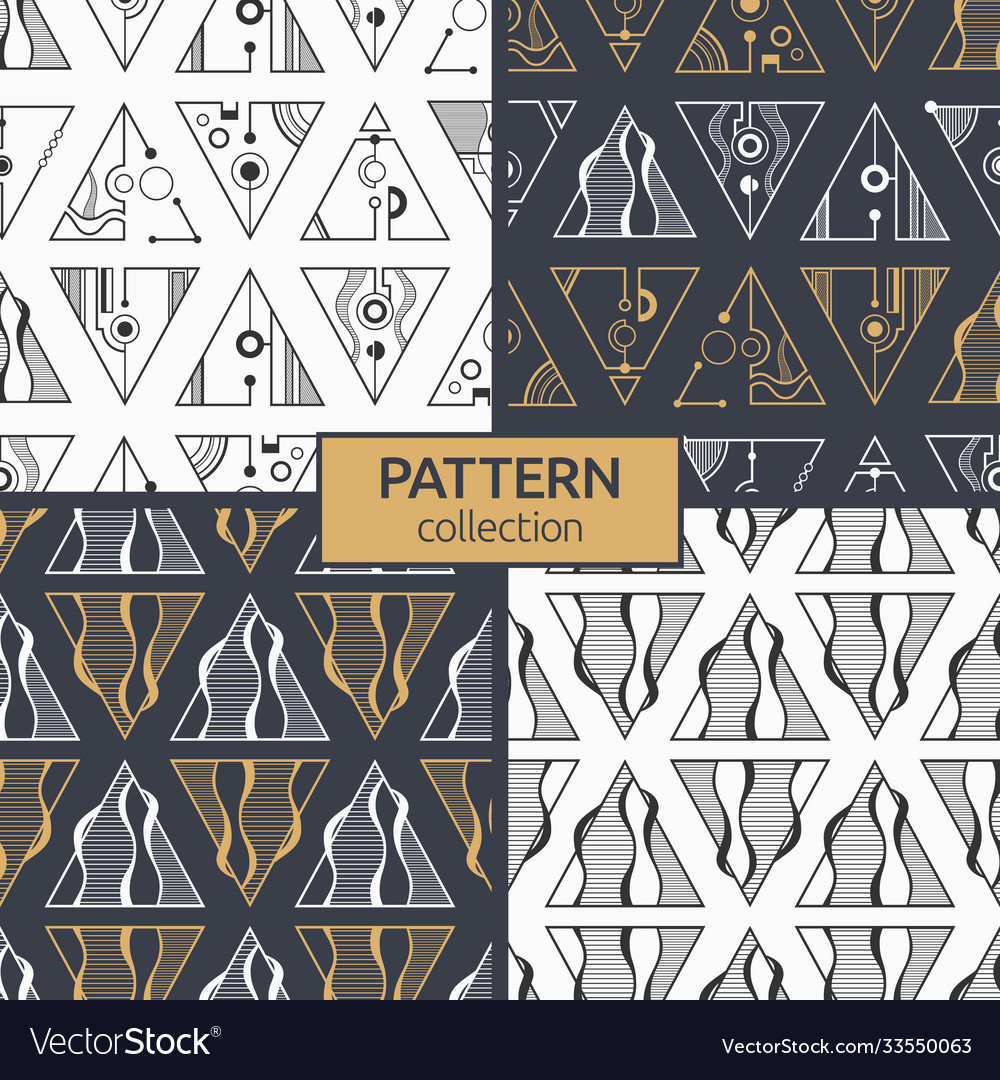 Set four seamless patterns triangles Royalty Free Vector