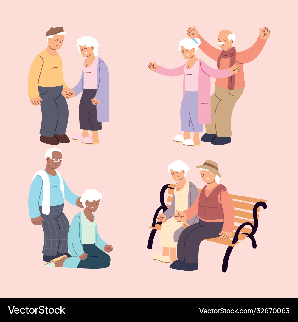 Set happy elderly couples grandparents Royalty Free Vector
