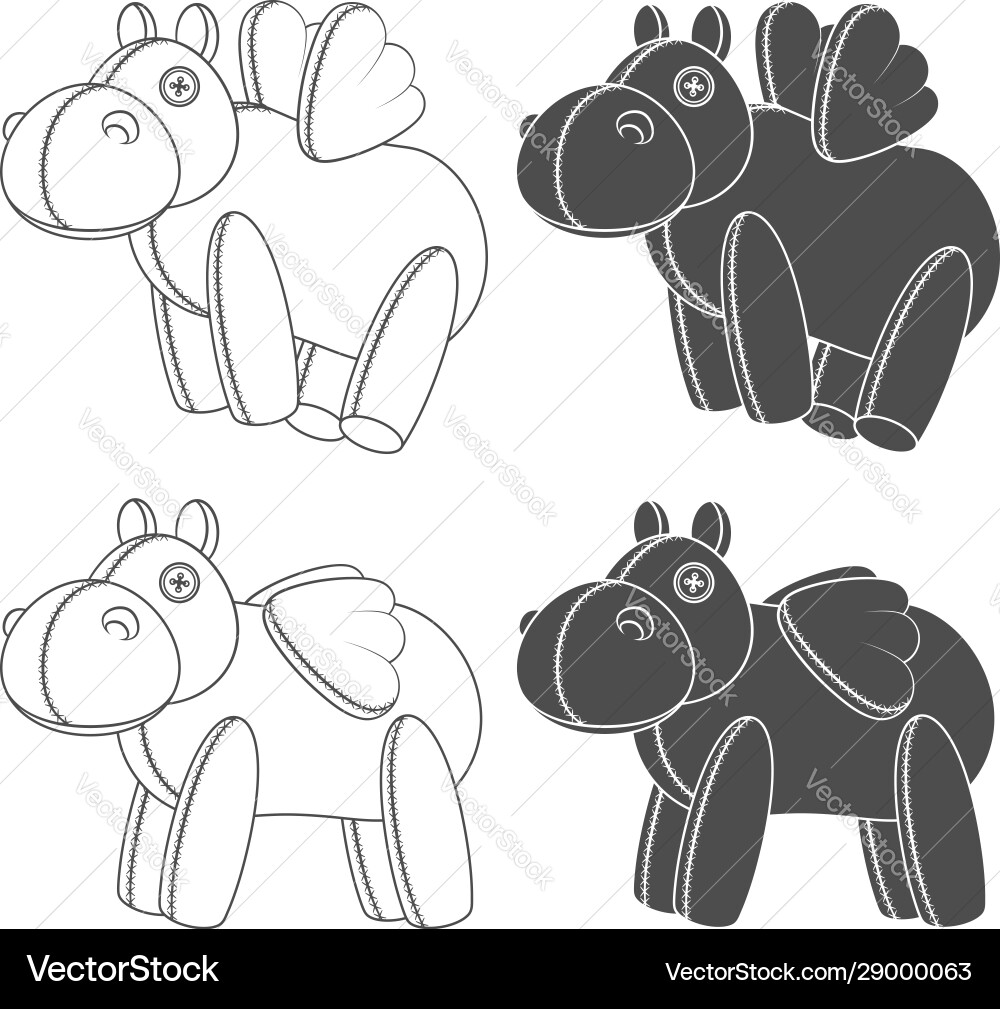 Set with a toy hippo with wings Royalty Free Vector Image