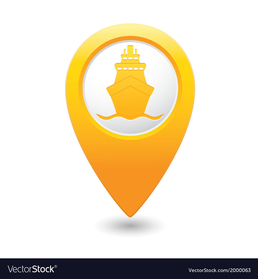 Ship icon yellow map pointer Royalty Free Vector Image