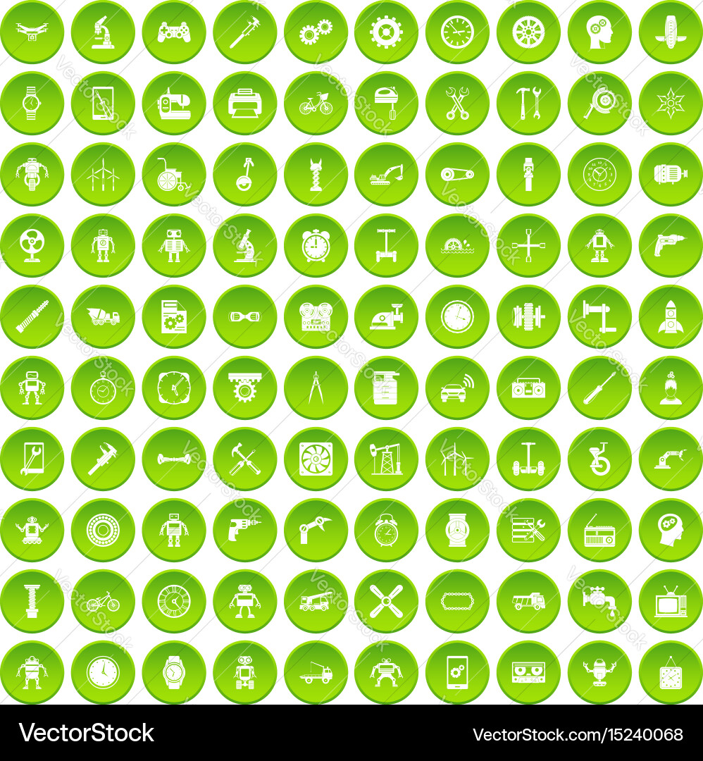 100 gear icons set green circle Royalty Free Vector Image