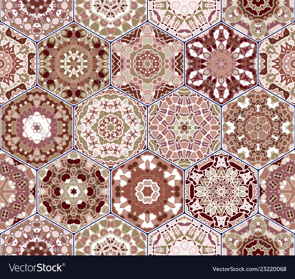 Bright seamless pattern hexagonal tiles Royalty Free Vector