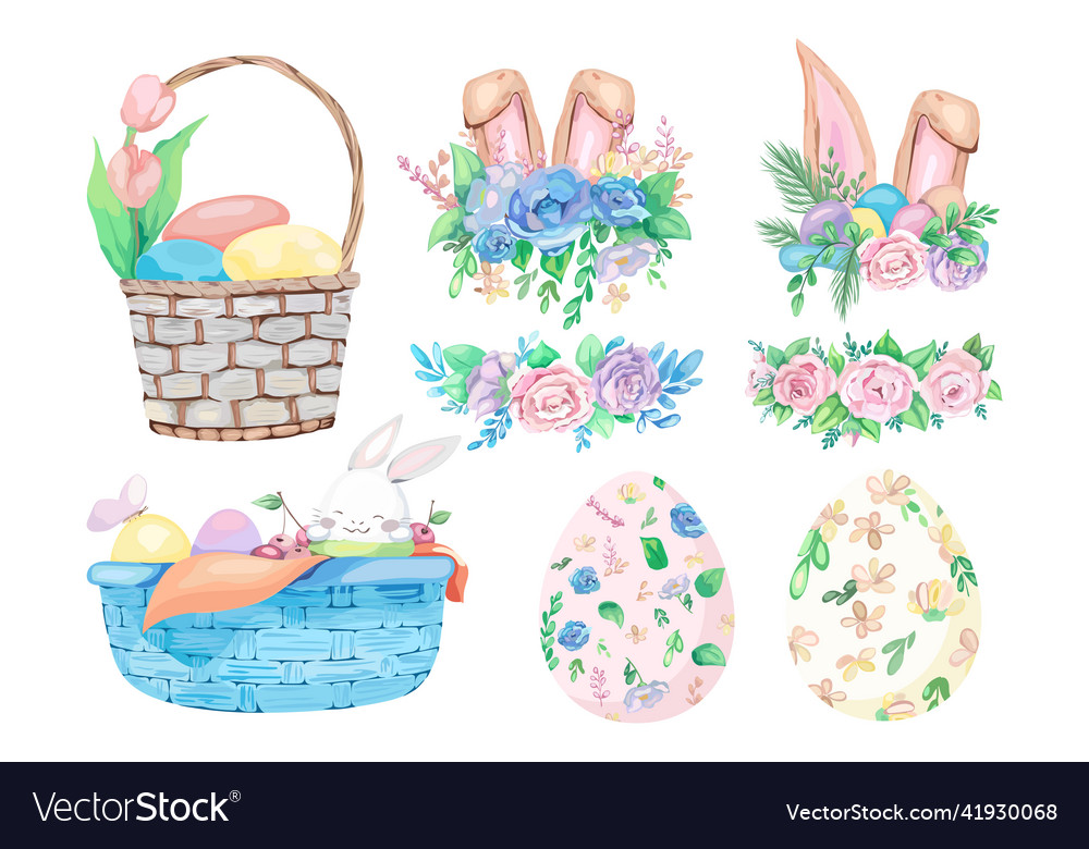 Cute happy easter elements set Royalty Free Vector Image