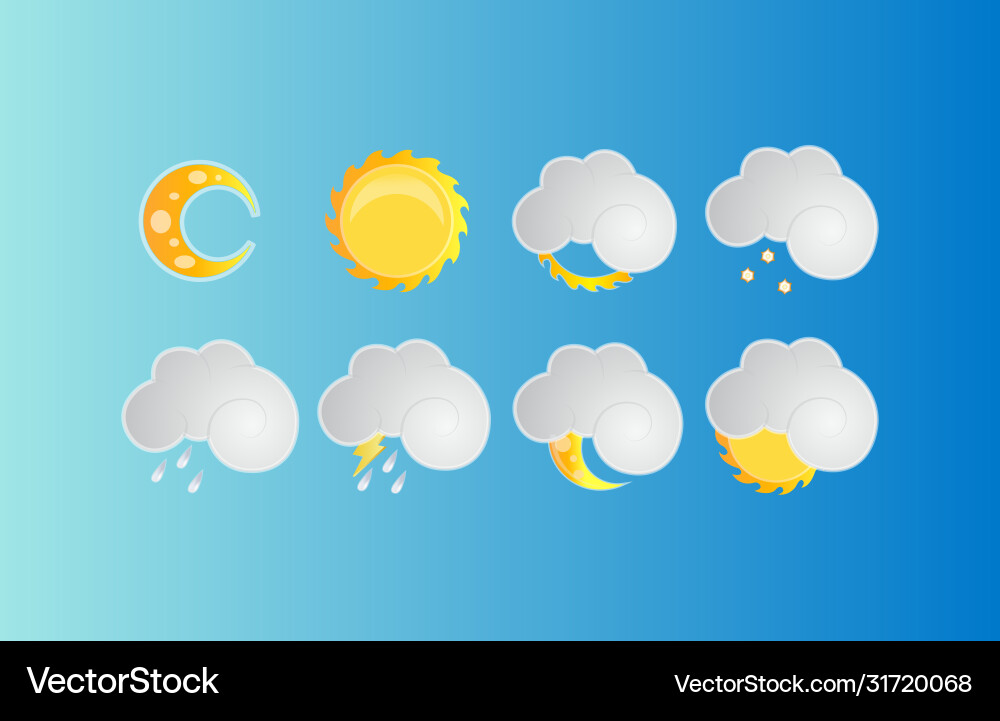 Modern weather icons set collection Royalty Free Vector