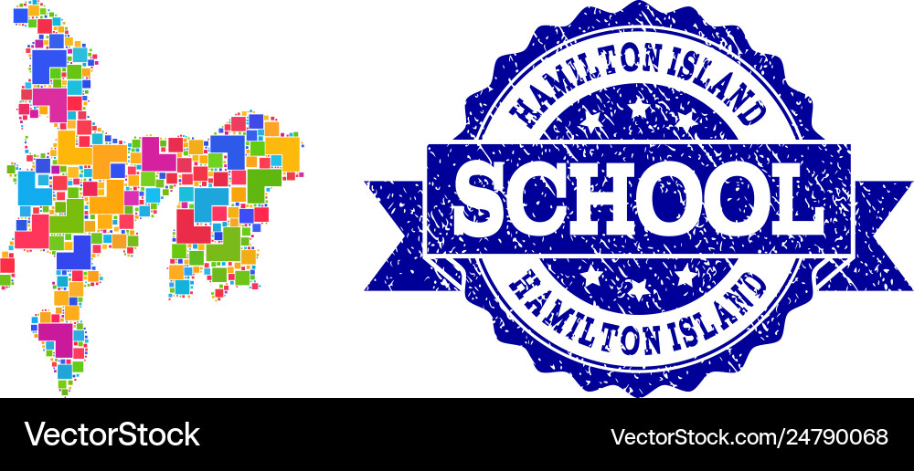Mosaic map hamilton island and distress school Vector Image