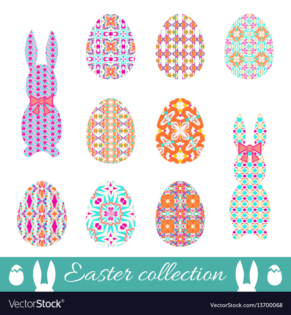 Set easter eggs and bunnies with spring Royalty Free Vector