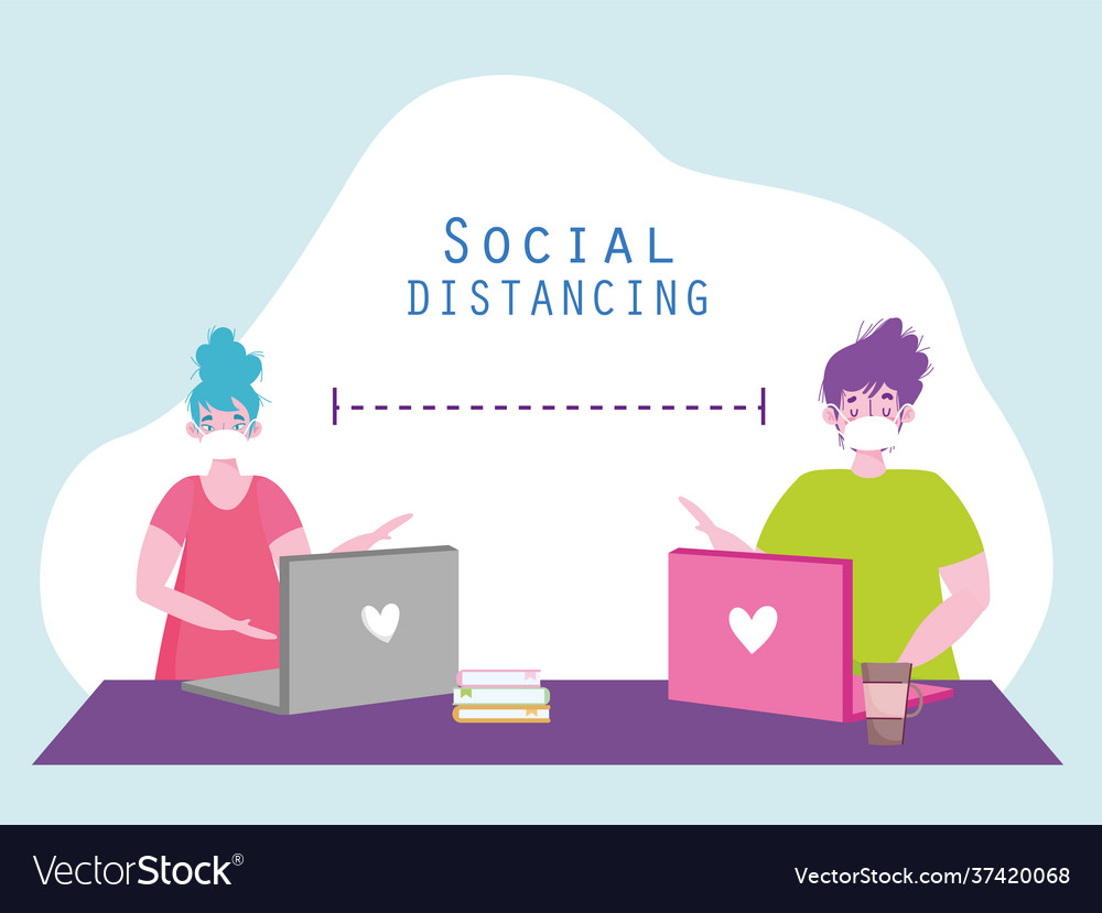 Social distance couple Royalty Free Vector Image