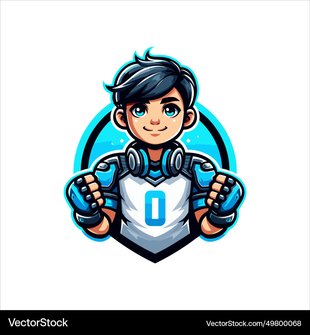 Young boy with letter o logo gaming Royalty Free Vector