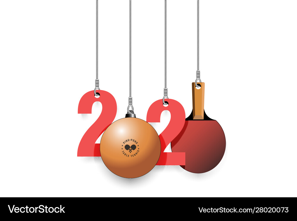 2020 new year and ping-pong ball on strings Vector Image