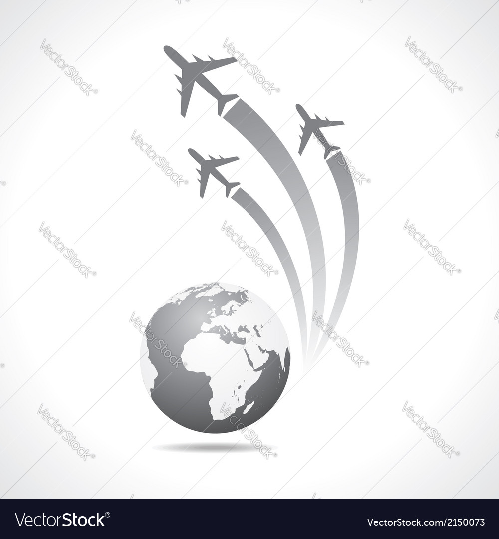 Airplanes flying around a globe Royalty Free Vector Image Airplanes flying around a globe Royalty Free Vector Image