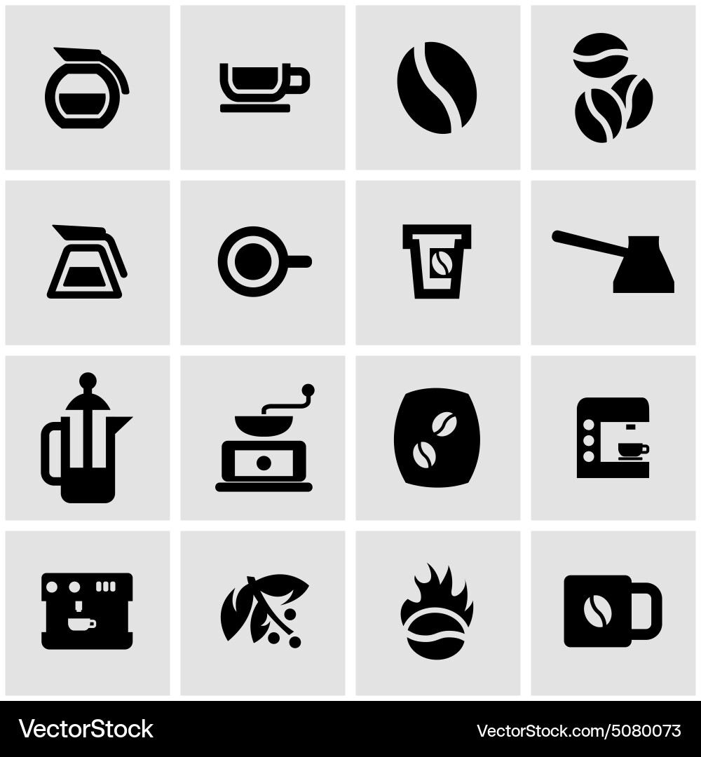 Black coffee icon set Royalty Free Vector Image