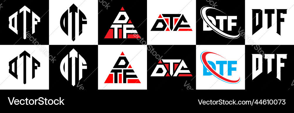 Dtf letter logo design in six style polygon Vector Image