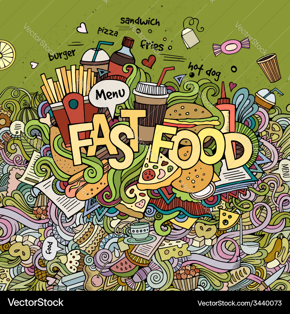 Fast food hand lettering and doodles elements Vector Image