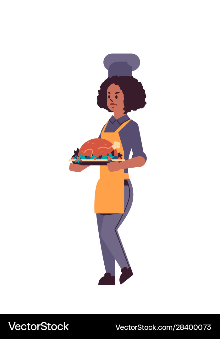 Female professional chef cook holding tray Vector Image