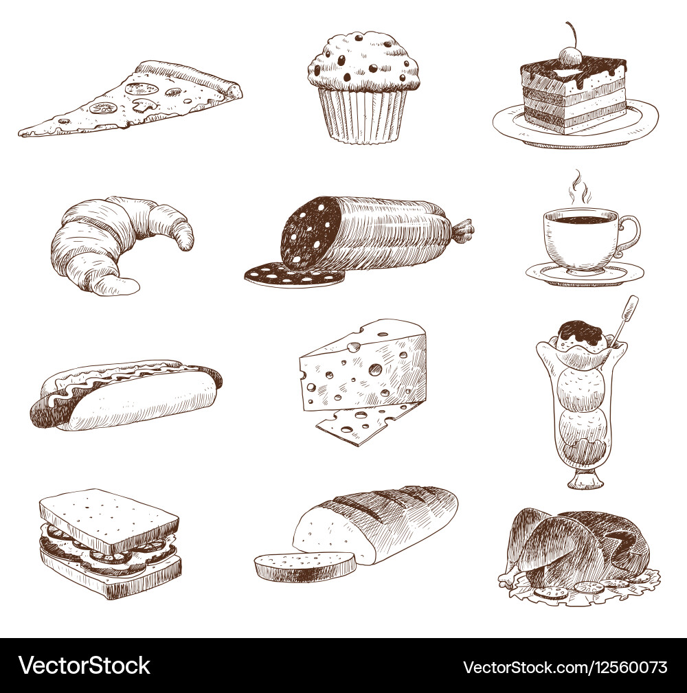 Hand drawn food sketch and kitchen doodle Vector Image