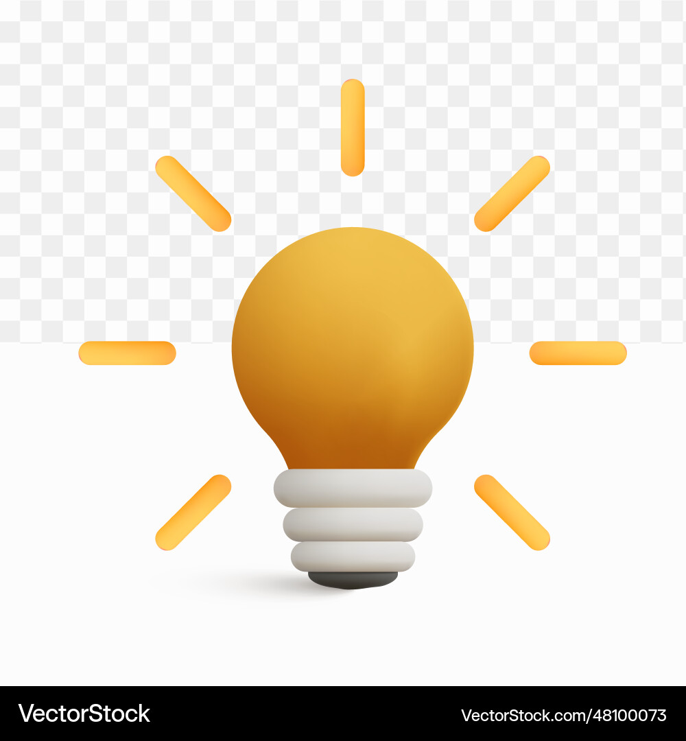 Light bulb 3d cartoon style on white transparent Vector Image