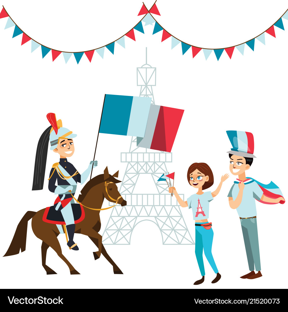 People with flags in hands welcome on parade Vector Image