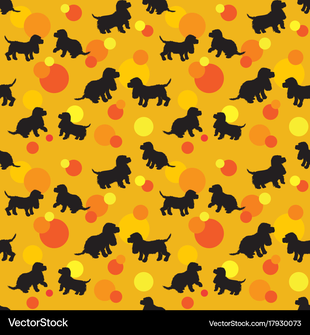 Seamless pattern with black dogs silhouettes puppy
