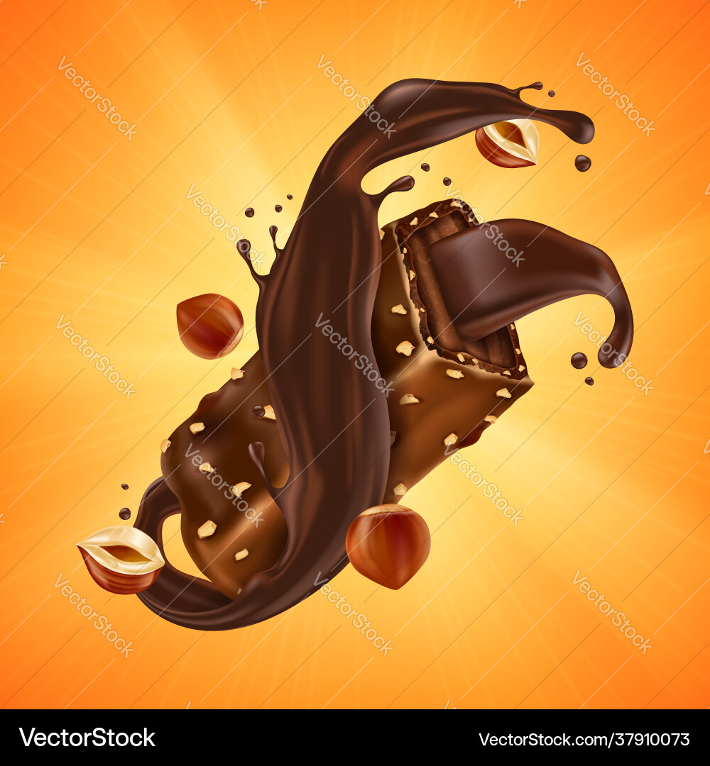 Sweet chocolate bar with hazelnut and caramel Vector Image