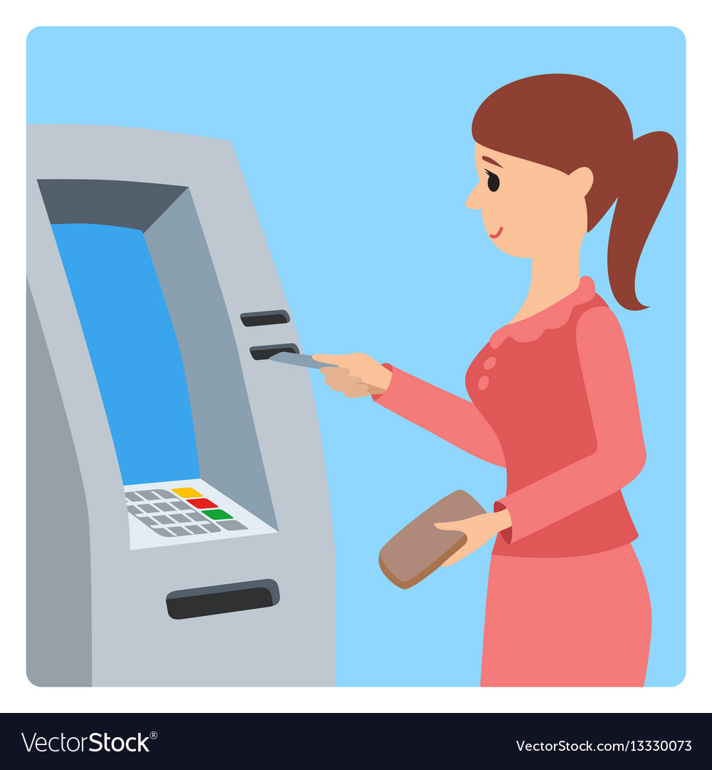 Woman using atm machine Royalty Free Vector Image