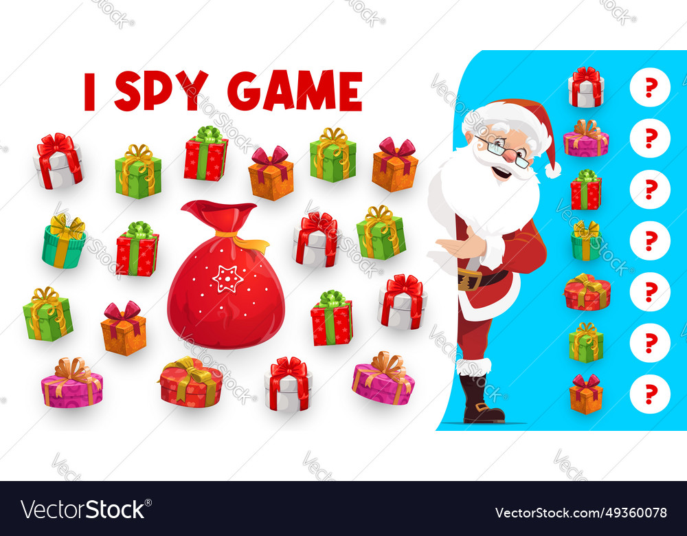 Christmas presents i spy game and cartoon santa Vector Image