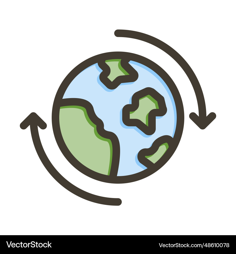 Earth rotation thick line filled colors Royalty Free Vector