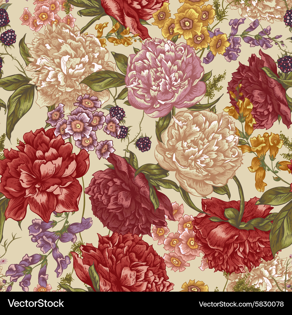Floral seamless pattern with peonies in vintage Vector Image