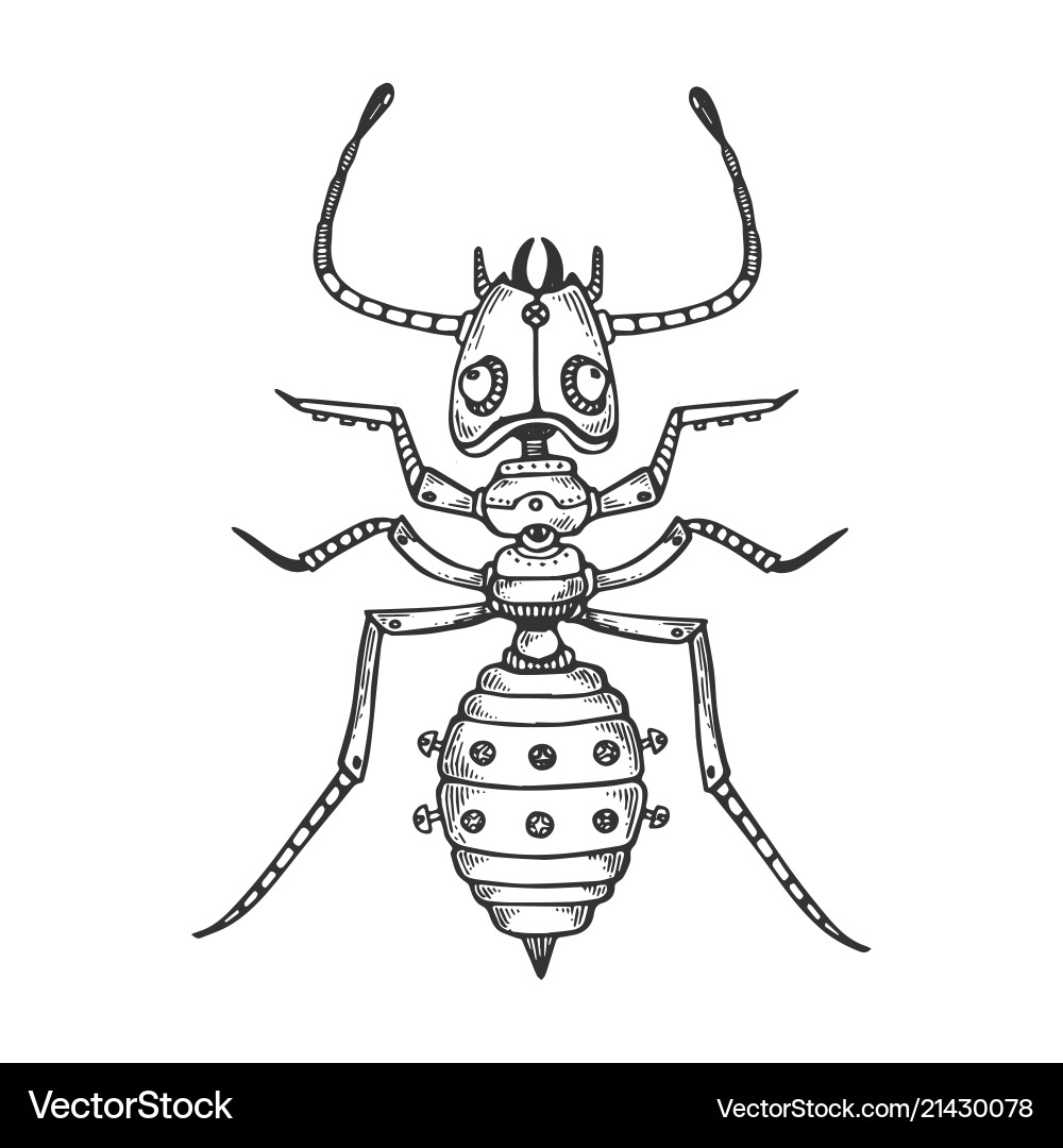 Mechanical ant animal engraving Royalty Free Vector Image