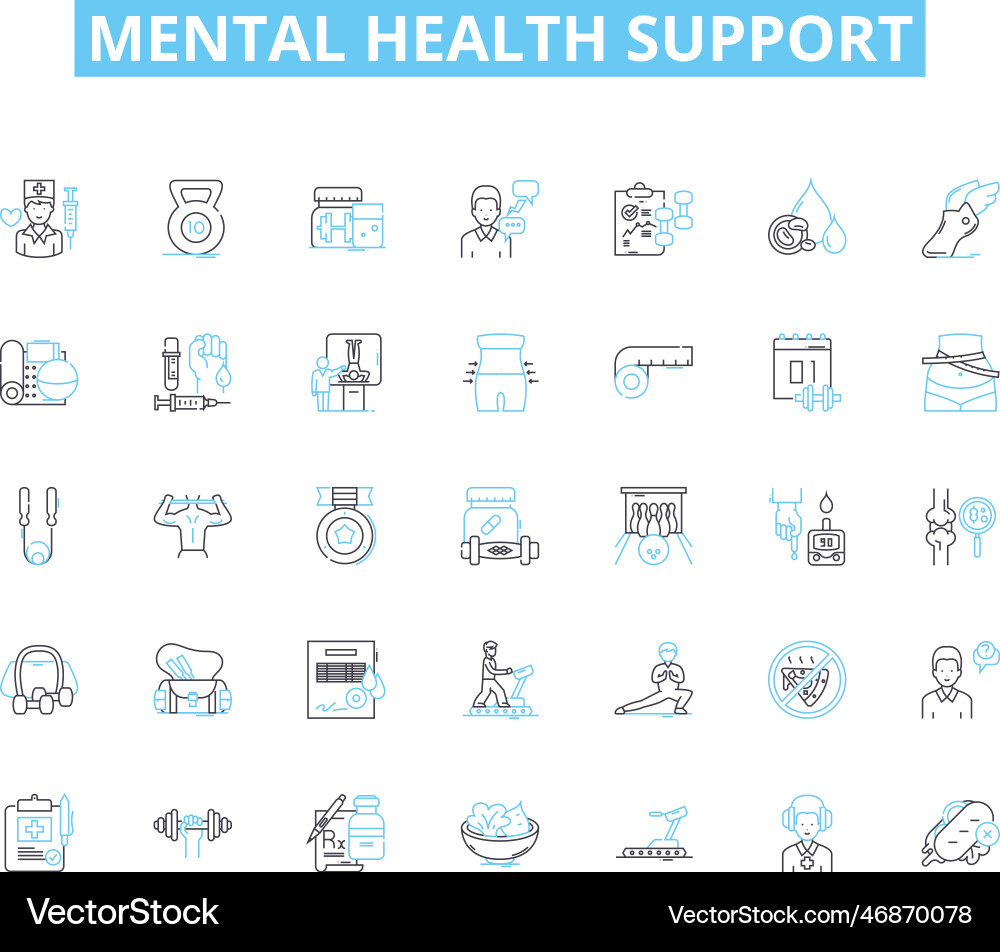 Mental health support linear icons set therapy Vector Image