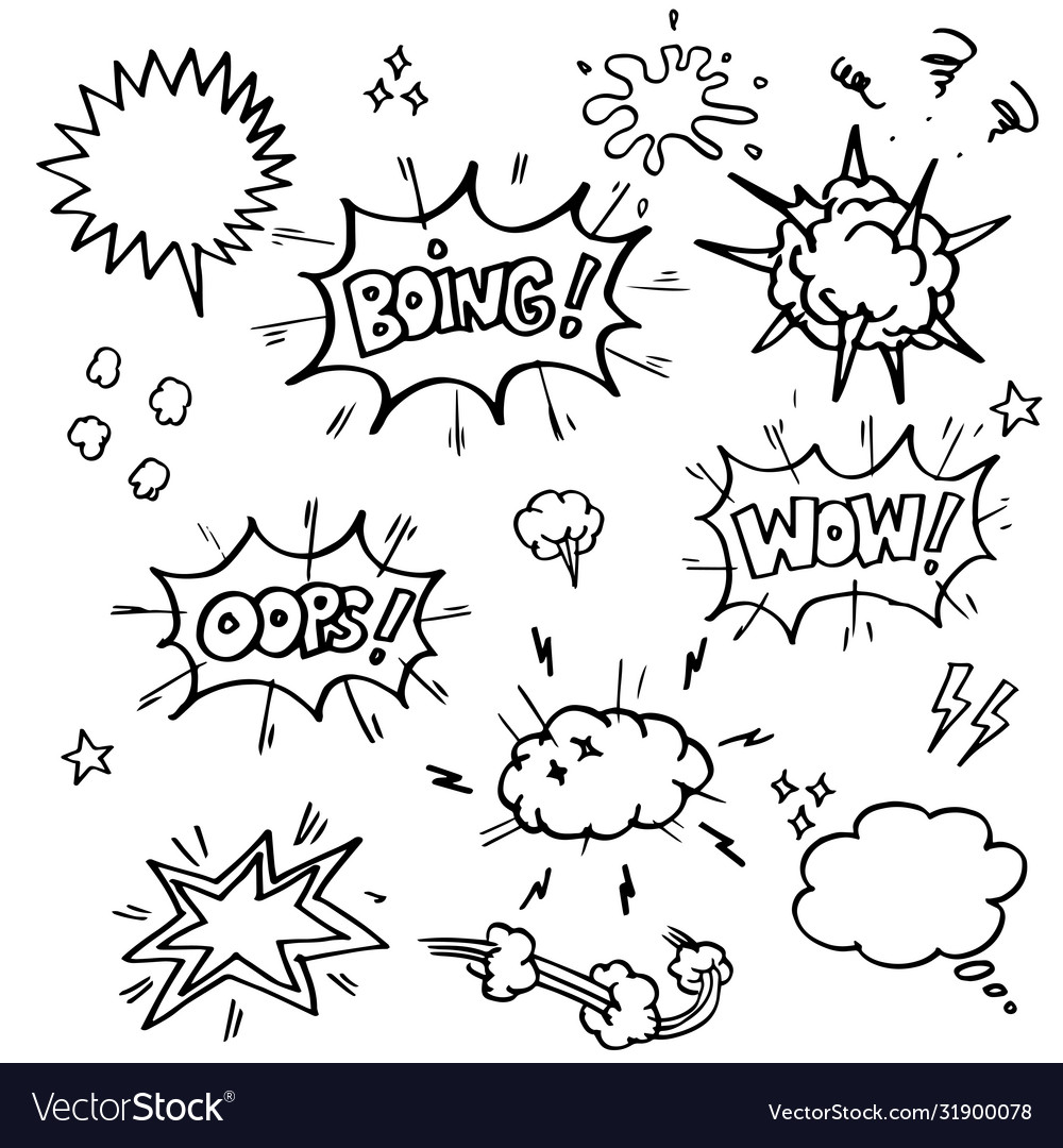 Set hand drawn comic elements doodle Royalty Free Vector