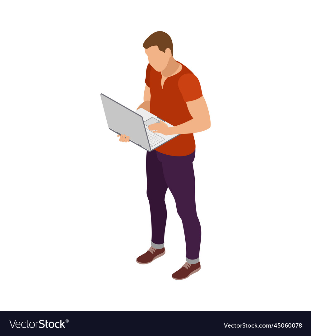 Standing freelancer work composition Royalty Free Vector