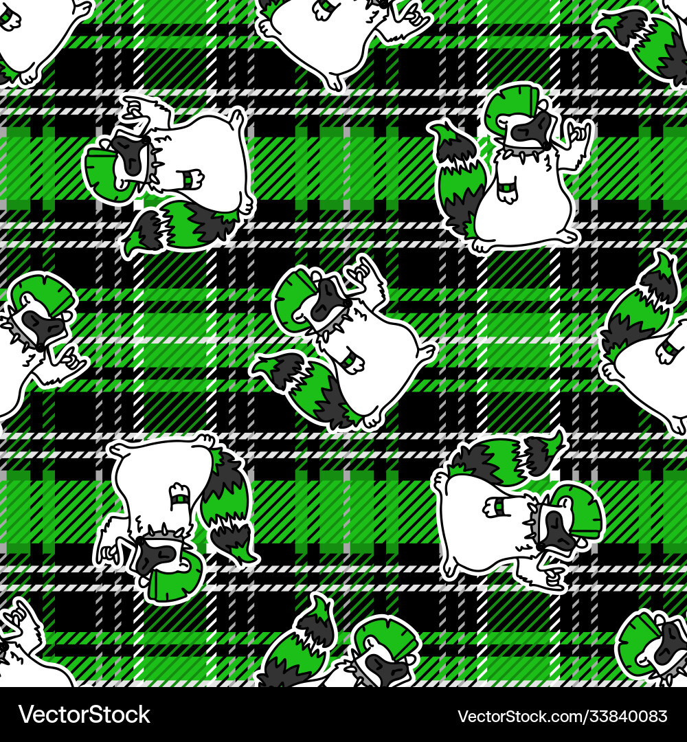 Cute punk raccoon on plaid background Royalty Free Vector