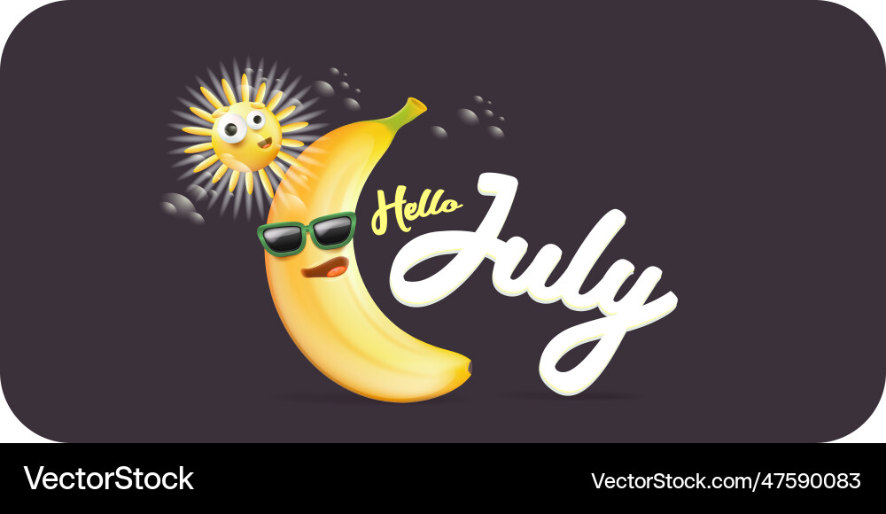 Hello july horizontal banner with cartoon sun Vector Image